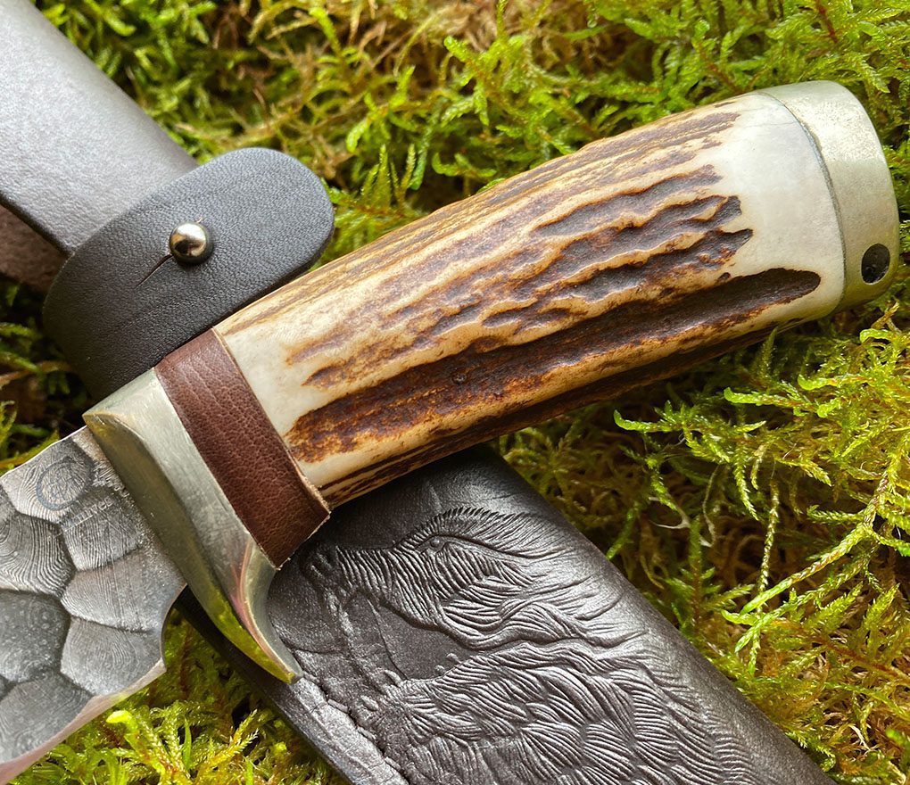 Knife ''STONE AGE - 6'', hand forged Damascus steel blade knife - AAKnives